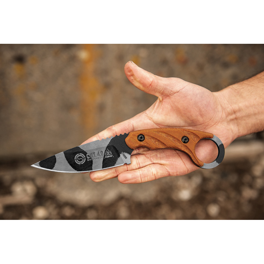 TOPS Knives C.U.T. 4.0 Micarta Brown Knife TPCUT40C For Sale